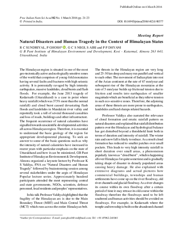(PDF) Natural Disasters and Human Tragedy in the Context of Himalayan ...