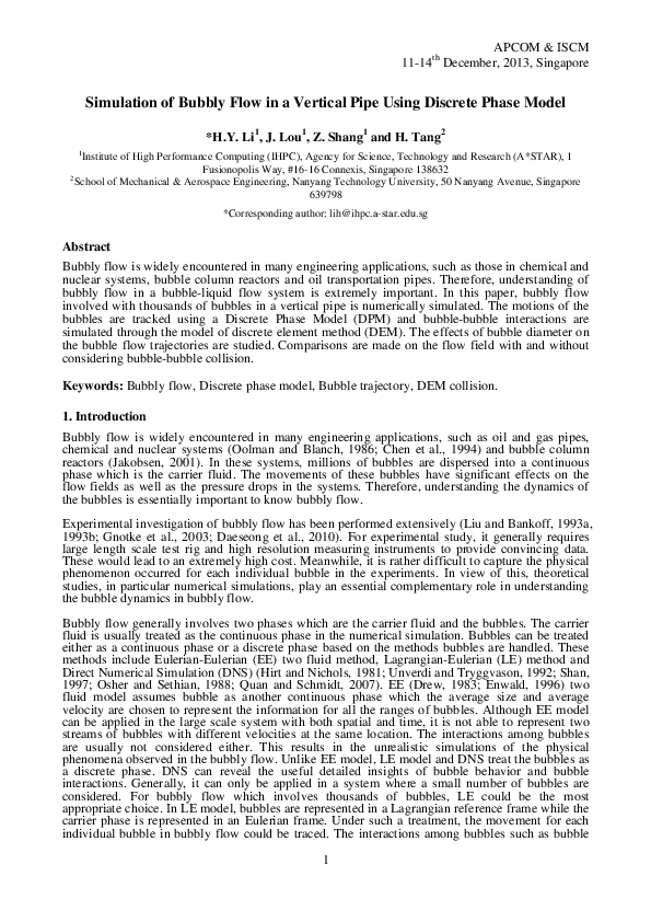 (PDF) Simulation of Bubbly Flow in a Vertical Pipe Using Discrete Phase Model