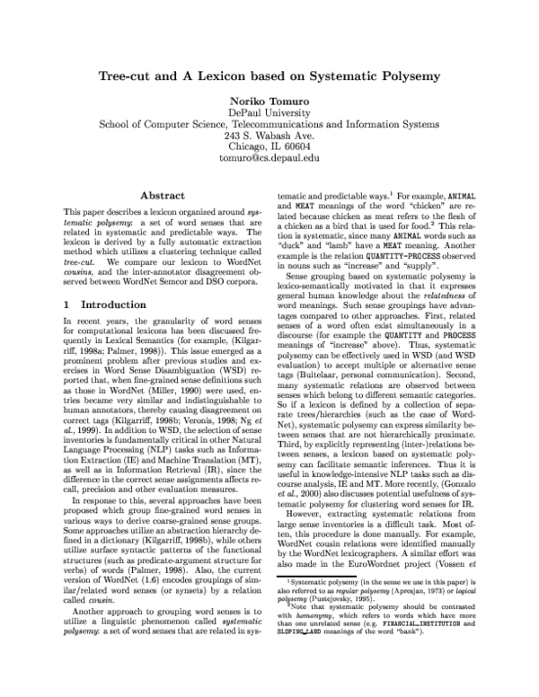(PDF) Tree-cut and a lexicon based on systematic polysemy