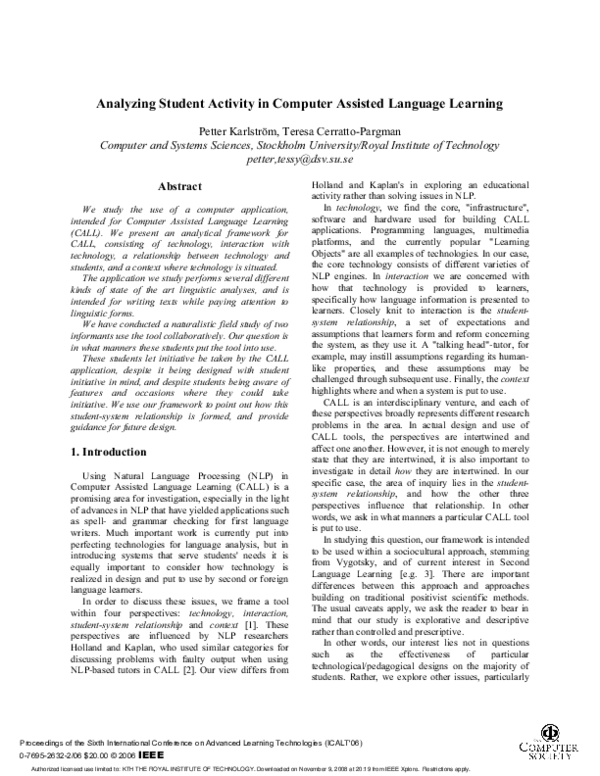 (PDF) Analyzing Student Activity in Computer Assisted Language Learning