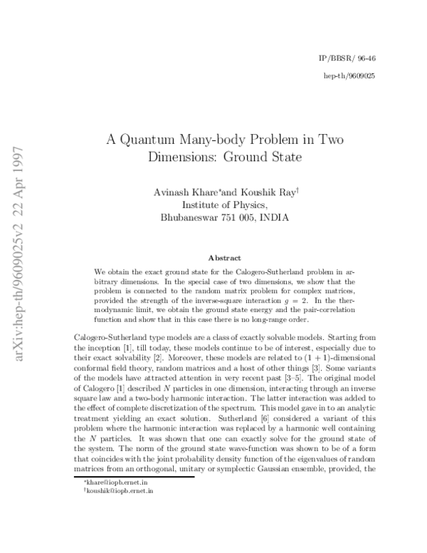 (PDF) A quantum many-body problem in two dimensions: ground state