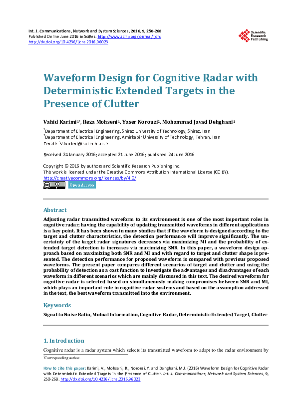 (PDF) Waveform Design for Cognitive Radar with Deterministic Extended Targets in the Presence of ...