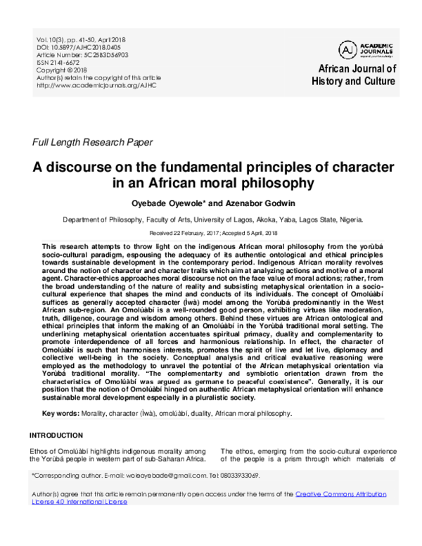 (PDF) A discourse on the fundamental principles of character in an ...