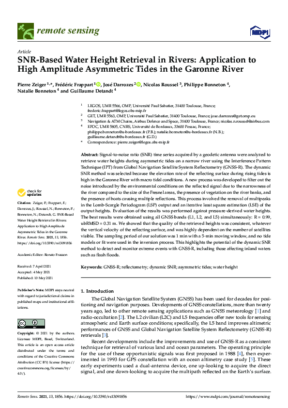 (PDF) SNR-Based Water Height Retrieval in Rivers: Application to High ...