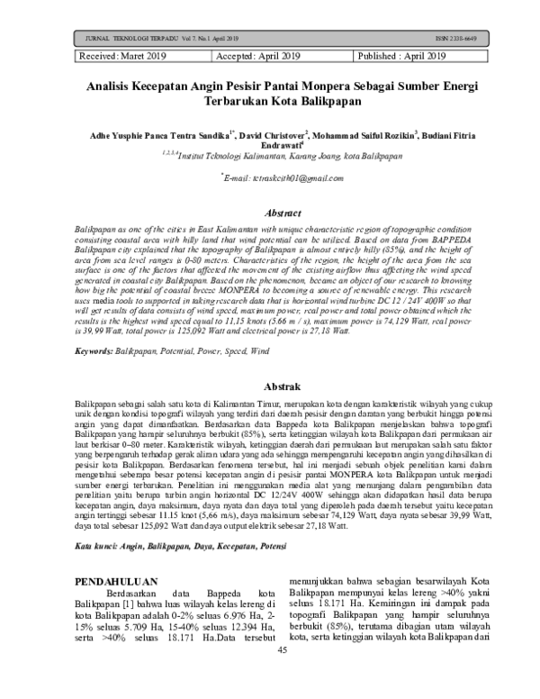 (PDF) Analisis Kecepatan Angin Pesisir Pantai Monpera sebagai Sumber Energi Terbarukan Kota ...