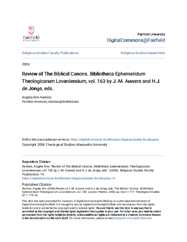 (PDF) Review of The Biblical Canons. Bibliotheca Ephemeridum ...