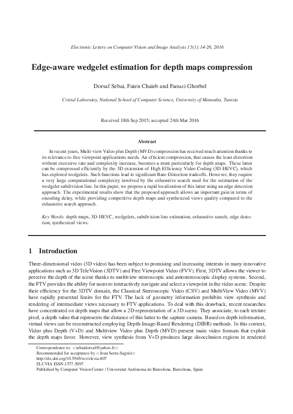 (PDF) Edge-aware wedgelet estimation for depth maps compression