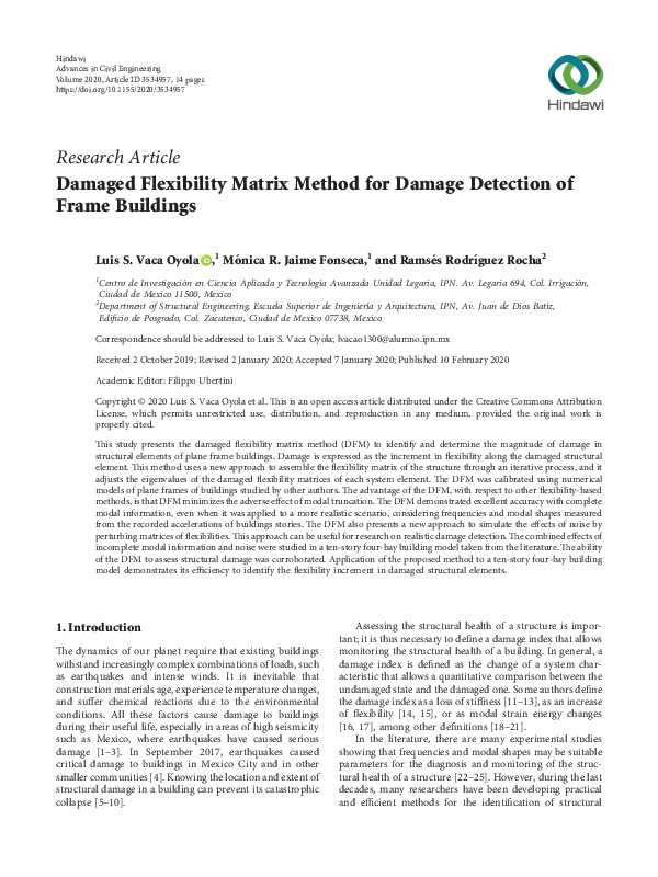 (PDF) Damaged Flexibility Matrix Method for Damage Detection of Frame ...
