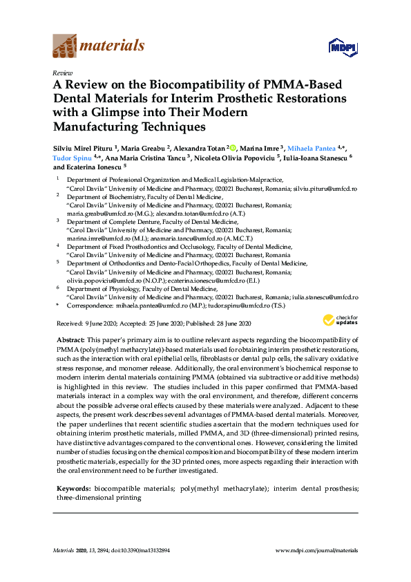 (PDF) A Review on the Biocompatibility of PMMA-Based Dental Materials ...