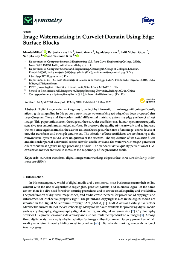 (PDF) Image Watermarking in Curvelet Domain Using Edge Surface Blocks