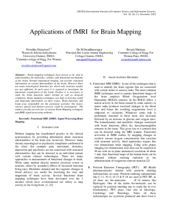 (PDF) Applications of fMRI for Brain Mapping