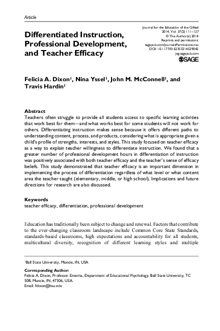 (PDF) Differentiated Instruction, Professional Development, and Teacher ...