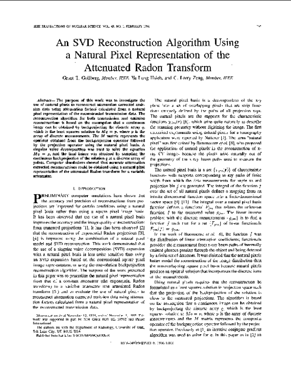 Pdf An Svd Reconstruction Algorithm Using A Natural Pixel