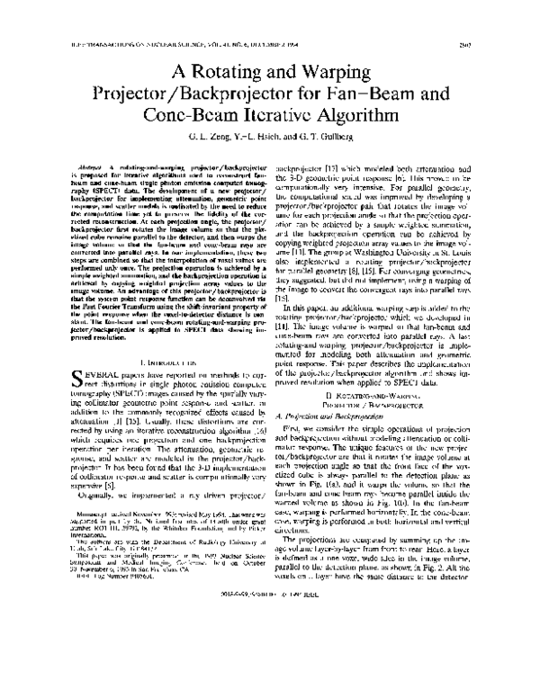 Pdf A Rotating And Warping Projector Backprojector For Fan Beam And