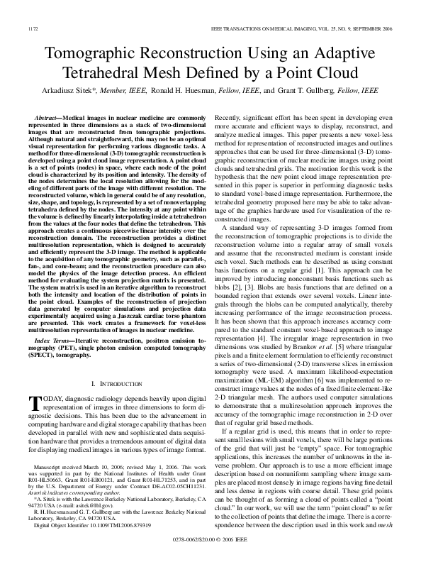 (PDF) Tomographic reconstruction using an adaptive tetrahedral mesh defined by a point cloud