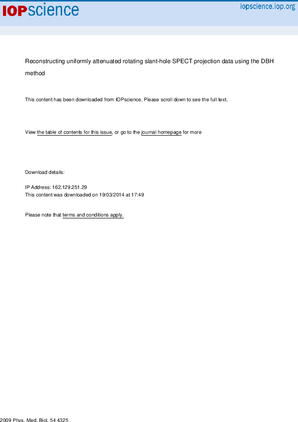 Pdf Reconstructing Uniformly Attenuated Rotating Slant Hole Spect Projection Data Using The