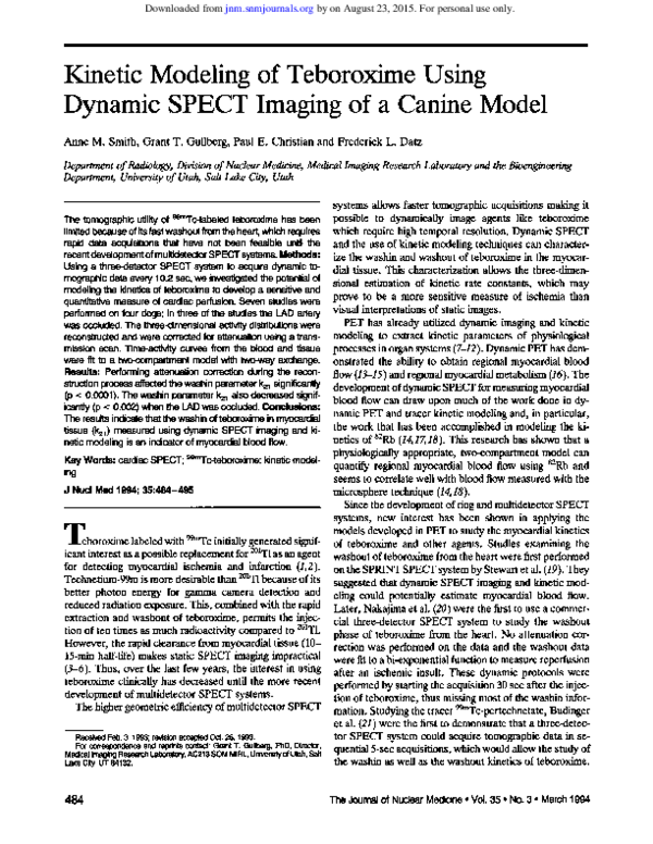 (PDF) Kinetic modeling of teboroxime using dynamic SPECT imaging of a ...