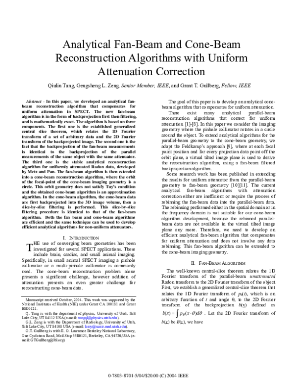 Pdf Uniform Attenuation Correction In Fan Beam And Cone Beam Spect