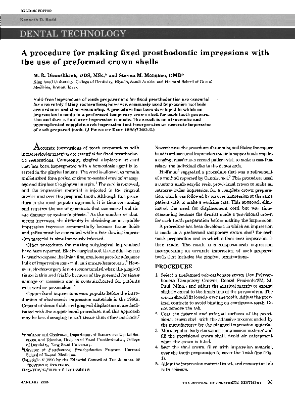 (PDF) A procedure for making fixed prosthodontic impressions with the ...