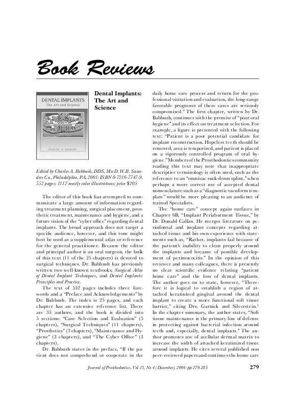 (PDF) Implant Dentistry: From Failure to Success