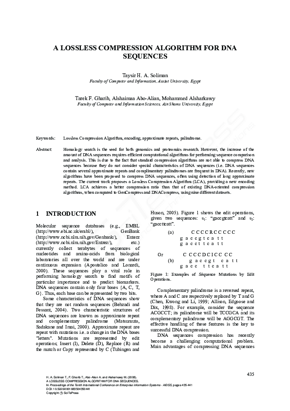 Pdf A Lossless Compression Algorithm For Dna Sequences
