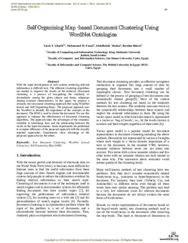 Pdf Self Organizing Map Based Document Clustering Using Wordnet Ontologies