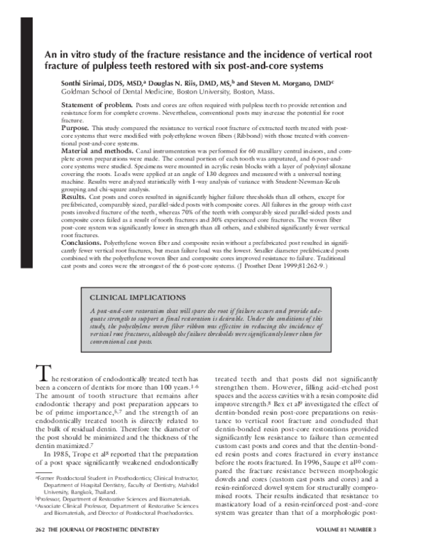 Pdf Effects Of Post System And Length On The Strain And Fracture Resistance Of Root Filled