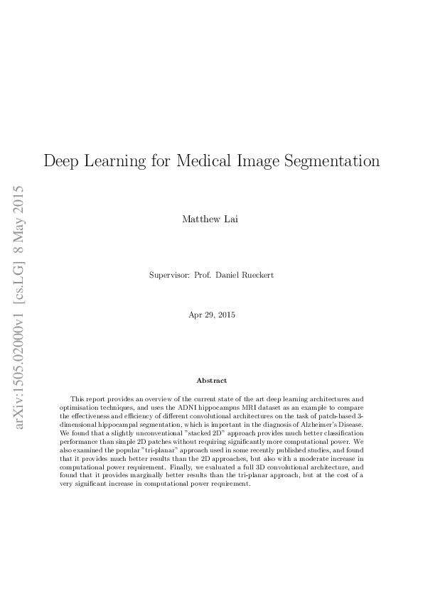 (PDF) Deep Learning for Medical Image Segmentation