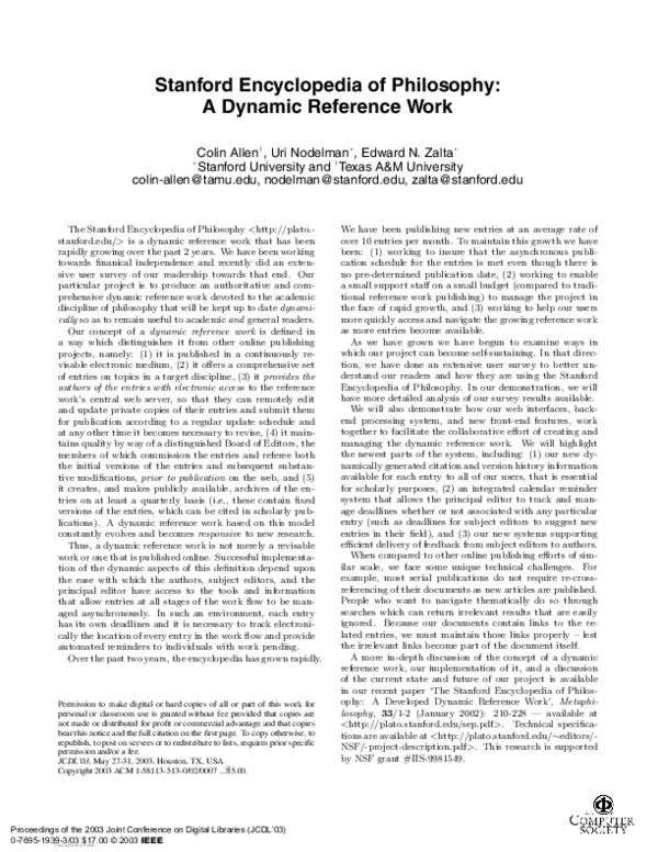 (PDF) Stanford Encyclopedia of Philosophy: a dynamic reference work