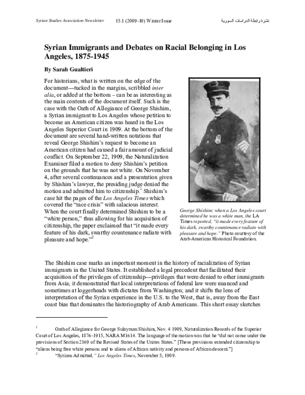 (PDF) Syrian Immigrants and Debates on Racial Belonging in the Los ...