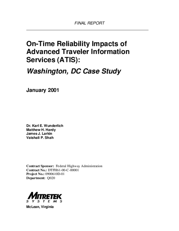 (PDF) On-Time Reliability Impacts of Advanced Traveler Information Services (ATIS): Washington ...