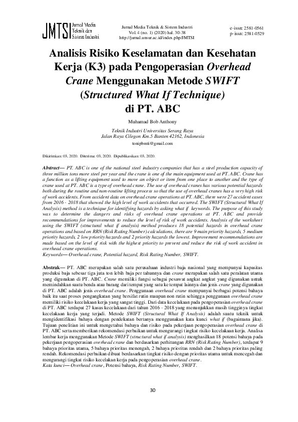 (PDF) Analisis Risiko Keselamatan dan Kesehatan Kerja (K3) pada ...