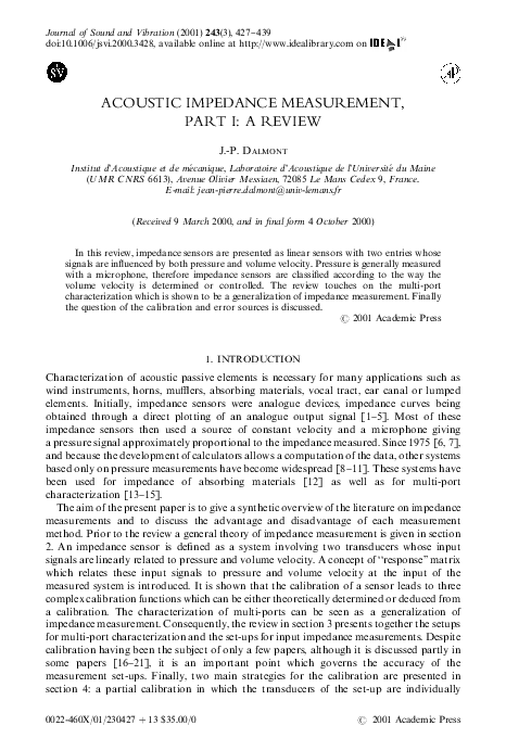 (PDF) Acoustic Impedance Measurement, Part I: A Review