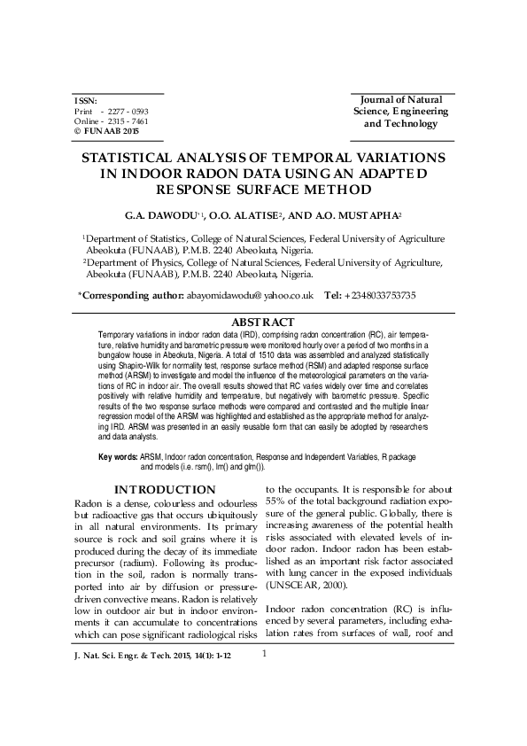 (PDF) Statistical Analysis of Temporal Variations in Indoor Radon Data ...