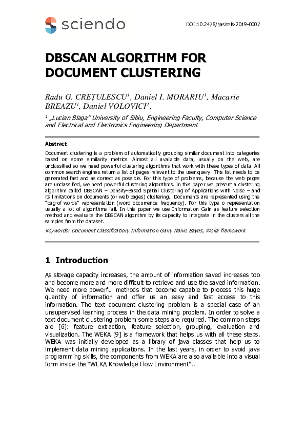 (PDF) DBSCAN Algorithm for Document Clustering (PDF) DBSCAN Algorithm for Document Clustering