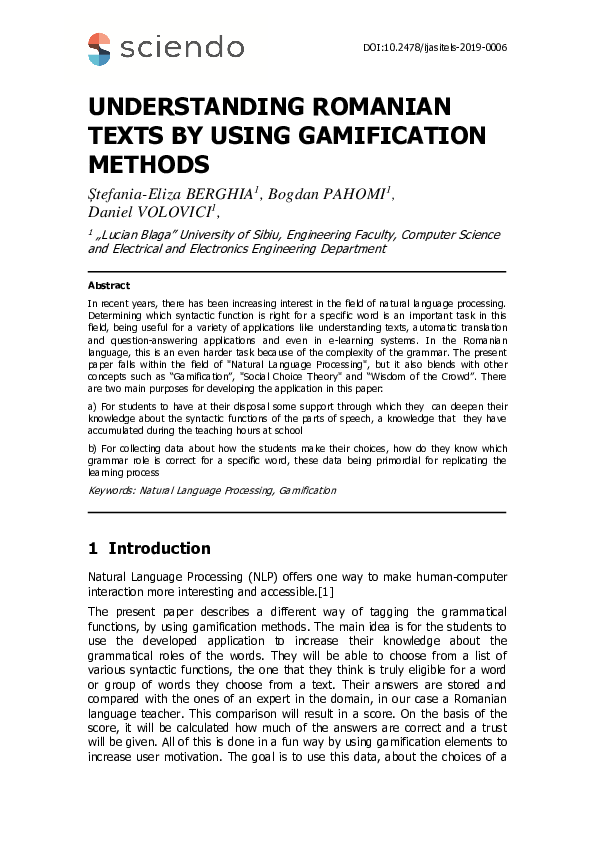 (PDF) Understanding Romanian Texts by Using Gamification Methods