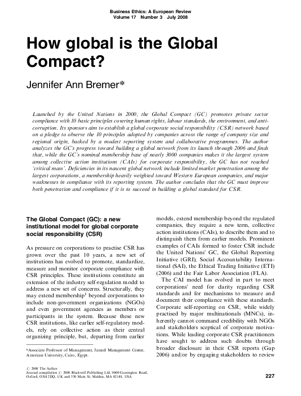 (PDF) How global is the Global Compact?