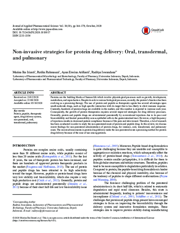 (PDF) Non-invasive strategies for protein drug delivery: Oral ...