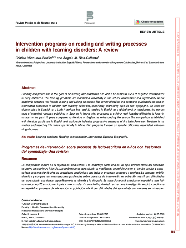 (PDF) Intervention programs on reading and writing processes in ...