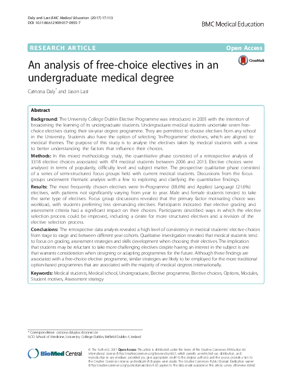 (PDF) An analysis of free-choice electives in an undergraduate medical ...