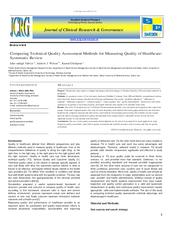(PDF) Comparing technical quality assessment methods for measuring ...