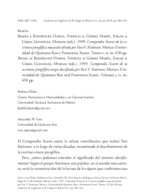 (PDF) Reseña a RODRÍGUEZ OCHOA, PATRICIA GÓMEZ MARÍN, EDGAR CERDA ...