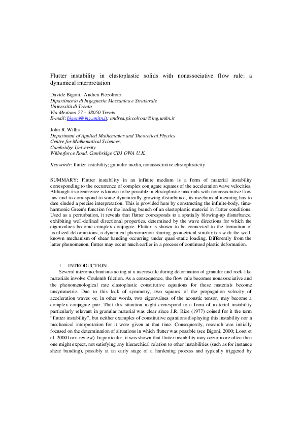 (PDF) Flutter instability in elastoplastic solids with nonassociative ...