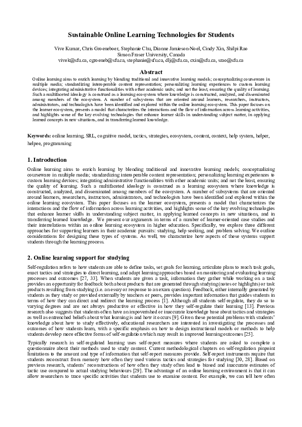 (PDF) Sustainable Online Learning Technologies for Students