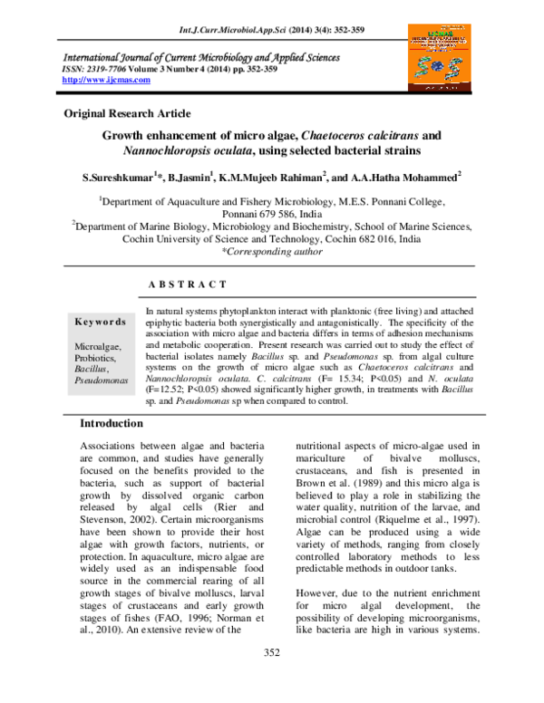(PDF) Growth enhancement of micro algae, Chaetoceros calcitrans and Nannochloropsis oculata ...