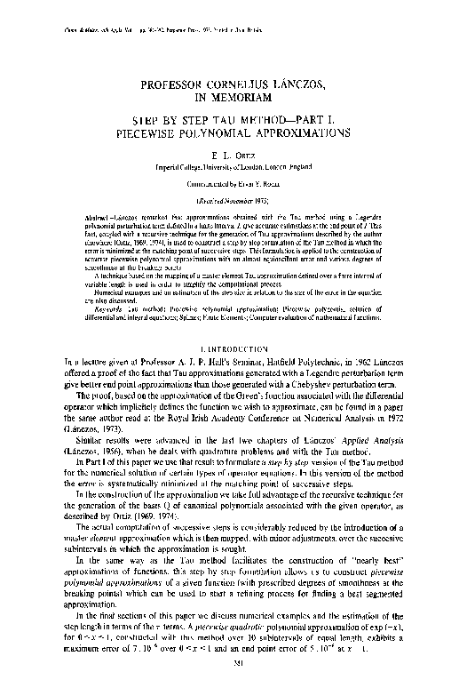 (PDF) Step by step Tau method—Part I. Piecewise polynomial approximations