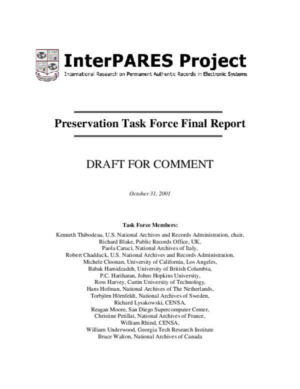 (PDF) Preservation Task Force Final Report