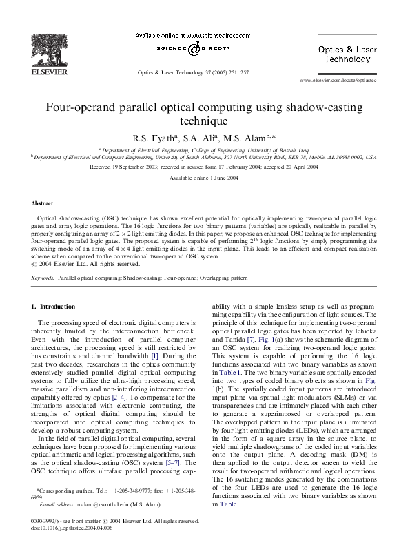 (PDF) Four-operand parallel optical computing using shadow-casting technique