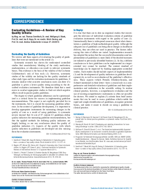 (PDF) Evaluating Guidelines: A Review of Key Quality Criteria