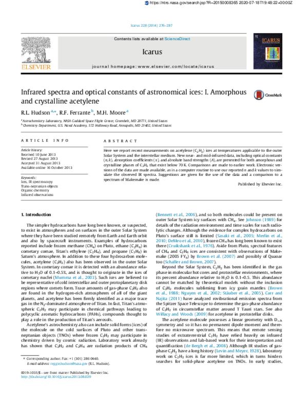 (PDF) Infrared spectra and optical constants of astronomical ices: I ...